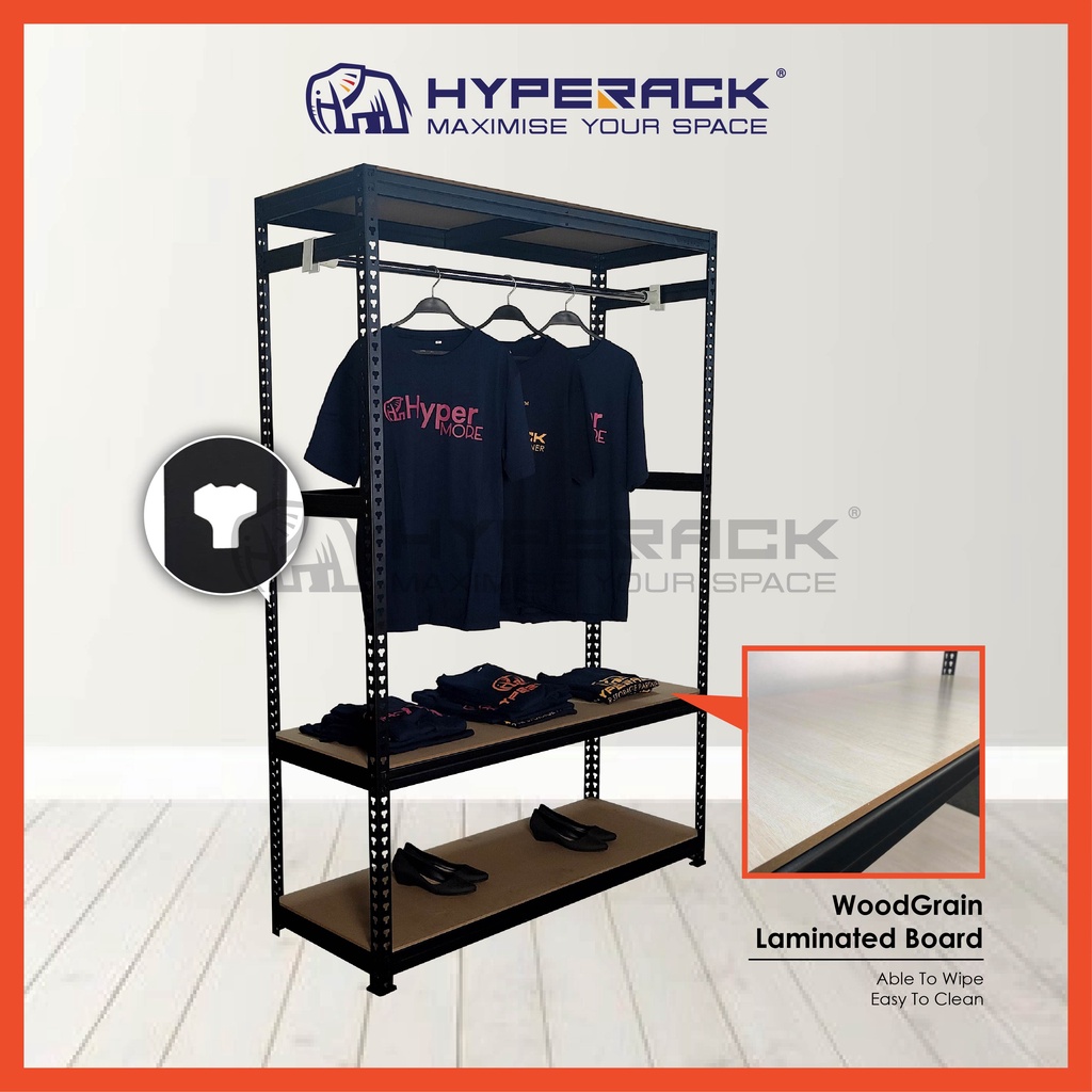 HYPERACK™️ Boltless Rack Clothing Storage Laundry Hanger Cloth Organizer Wardrobe Rak Besi Rak ...