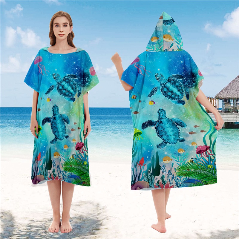 Ocean Style Microfiber Poncho Towel Surf Beach Swim Pool Hooded Bath ...