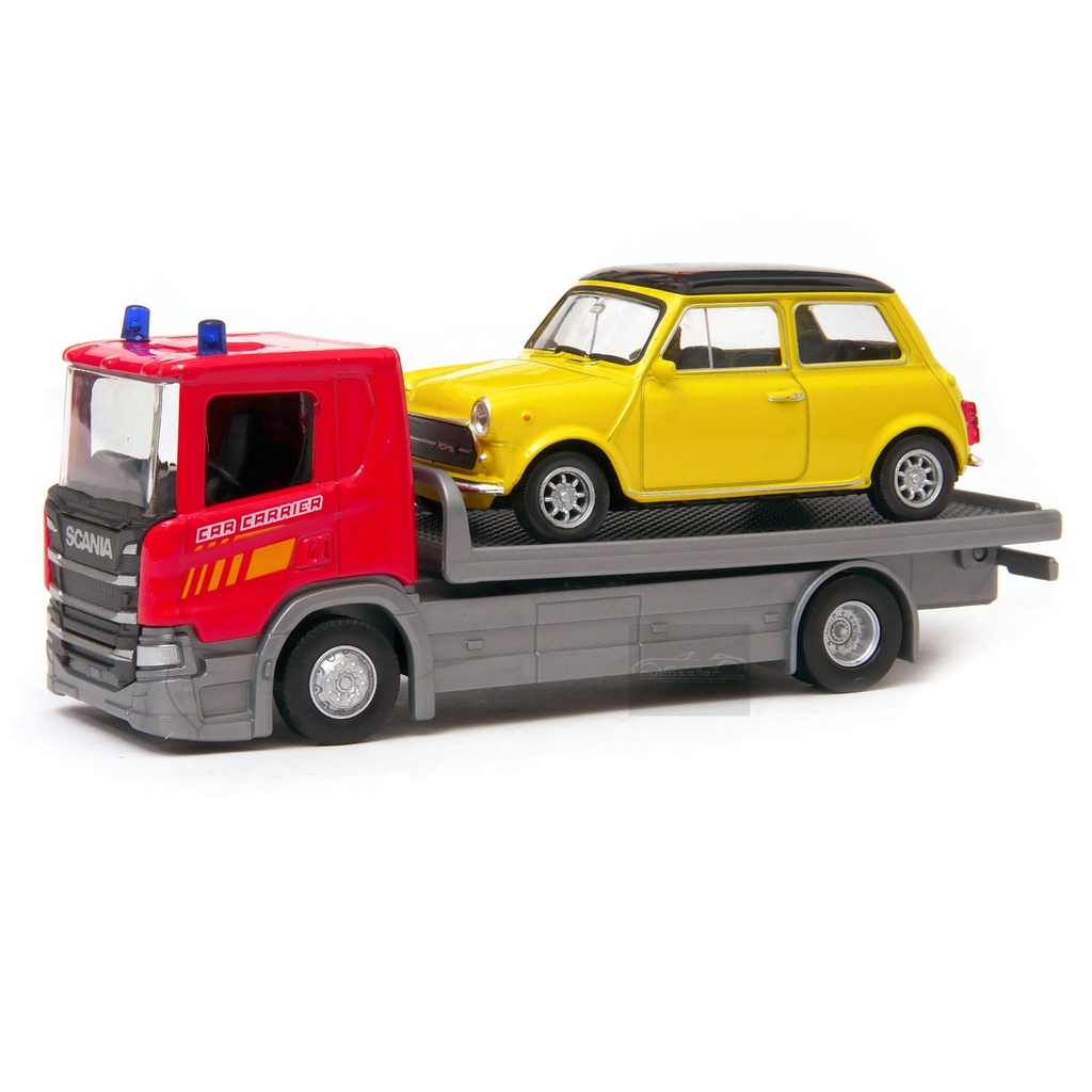 Scania P320 Car Carrier Flatbed Truck w/Mini Cooper Metal Toy Diecast ...