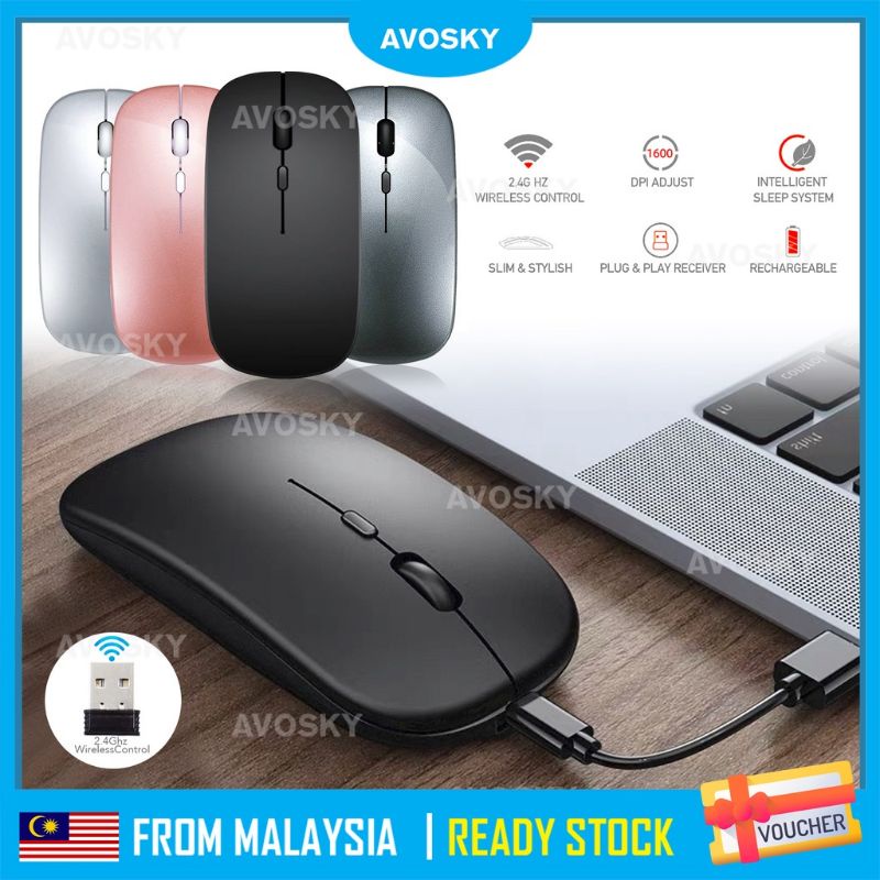 💥Tetikus Komputer Rechargeable Wireless Mouse 2.4Ghz Receiver ...