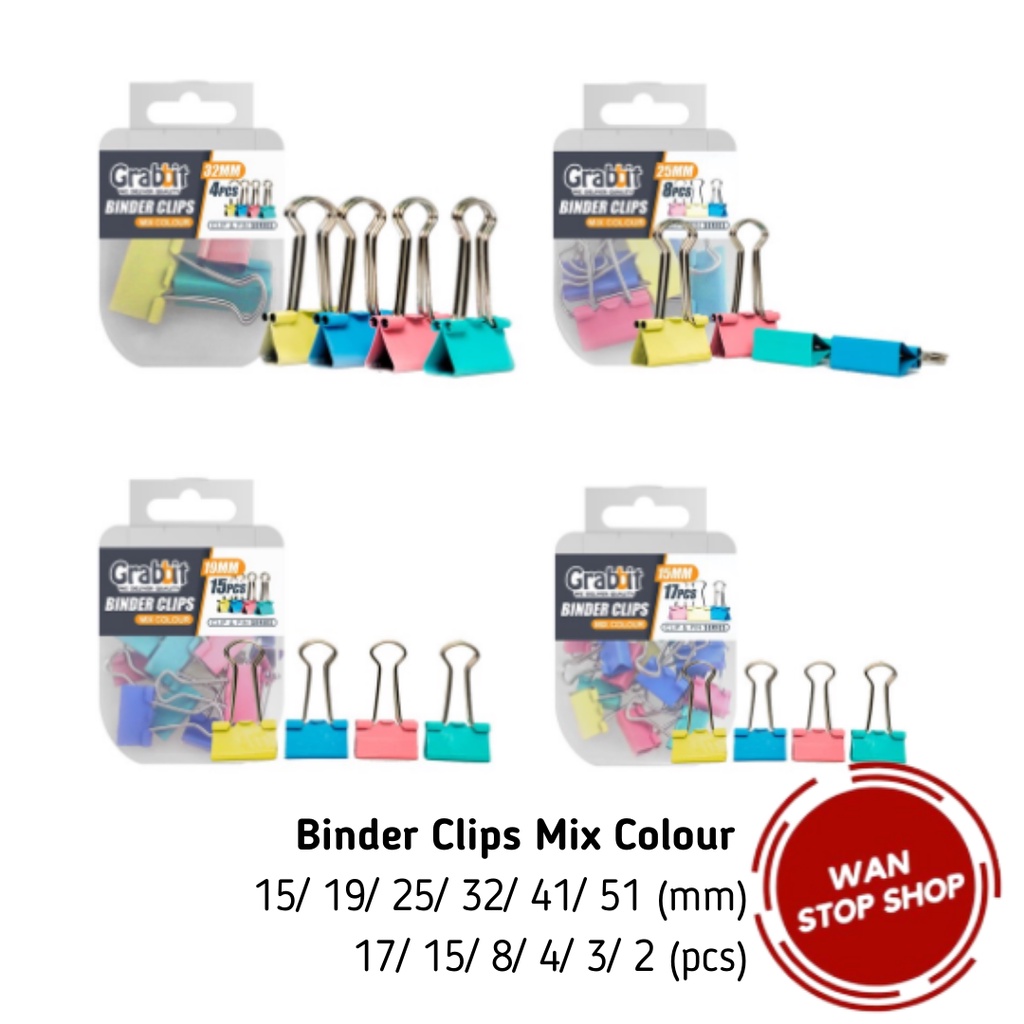 GRABBIT Binder Clips Mix Color for Home School Office Stationery Paper ...