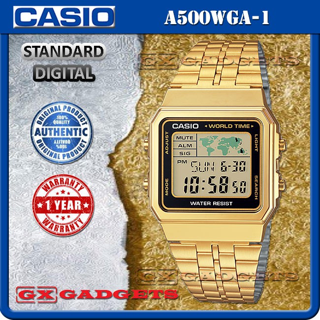 CASIO A500WGA-1 STANDARD DIGITAL WATCH WORLD MAP TIME ALARM LED LIGHT WR A500W | Shopee Malaysia