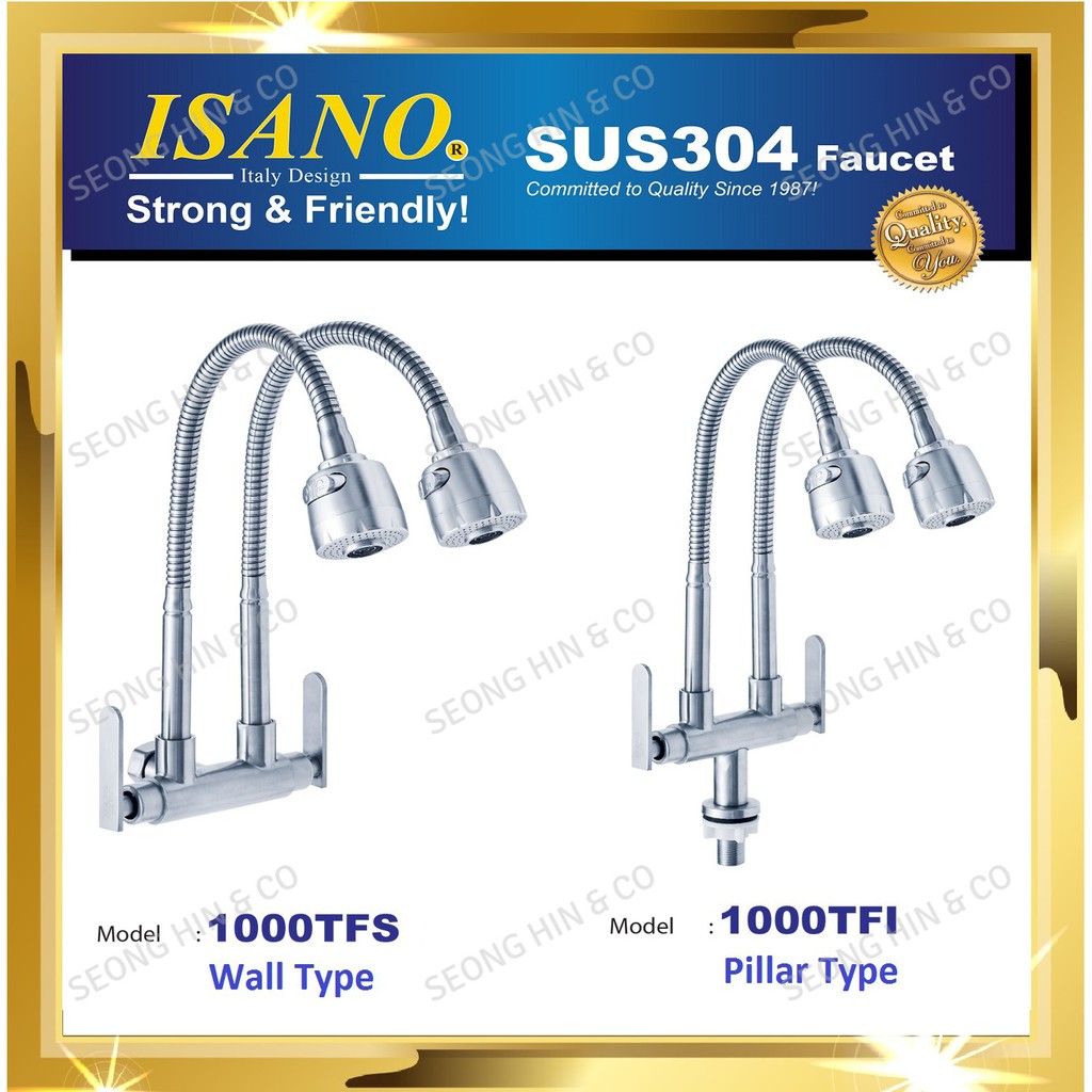 ISANO Double Flexible Sink Tap SUS304 Stainless Steel Faucet | Shopee ...