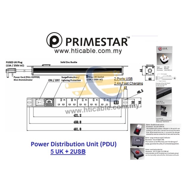 Surge Lightning Protection 19inch Server Rack Pdu 5 6 10 Gang 13a Power Distribution Unit
