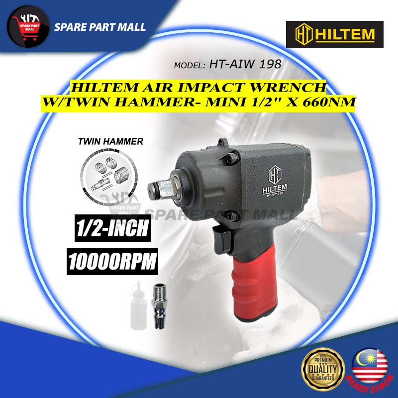 HILTEM AIR IMPACT WRENCH W/TWIN HAMMER- MINI 1/2" X 660NM (HT-AIW 198)/ HEAVY DUTY DOUBLE HAMMER ...