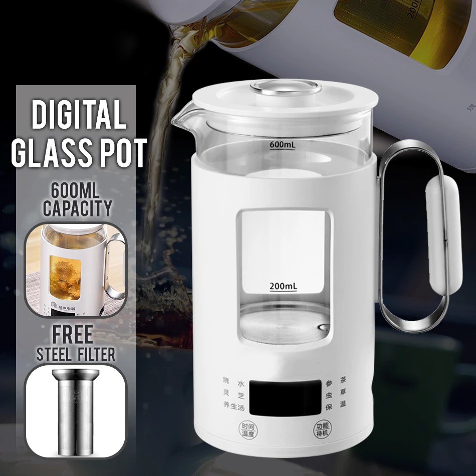 idrop 600ml Digital Multifunction Electric Glass Pot with Stainless ...