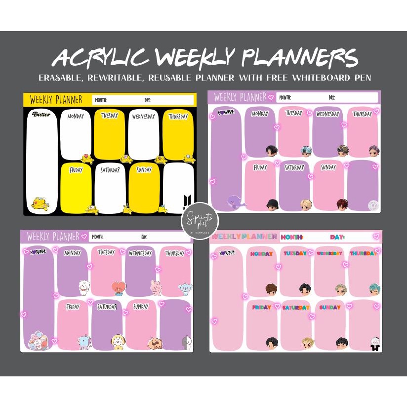 BTS PLANNER ERASABLE REWRITABLE ACRYLIC PLANNER B T S CUTE MIC DROP ...
