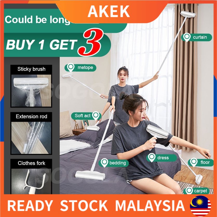 【READY STOCK】 Adjustable Long Handle Sticky Lint Roller Hair Dust ...