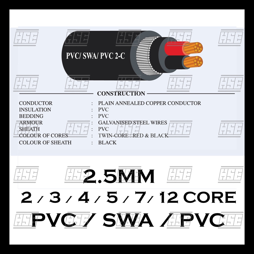 [LOOSE CUT] 2.5mm x 2C/3C/4C/5C/7C/12C Armoured Cable / Underground Cable 100% Pure Copper ...