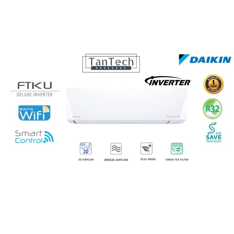 Daikin AIR CONDITIONER [Wifi] FTKU SERIES (R32) Wall Mounted (Inverter ...