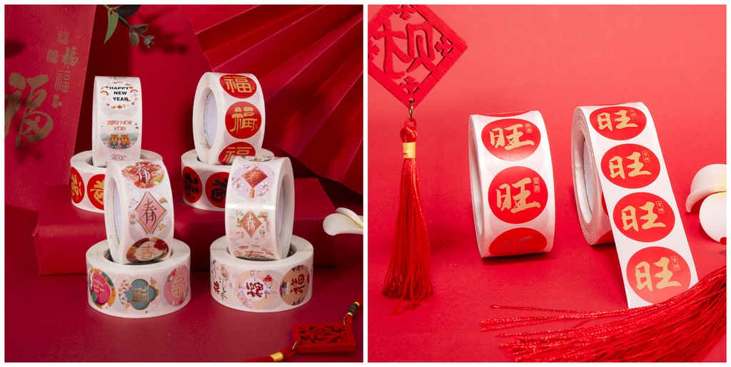500pcs/roll Chinese New Year Wedding Fortune Words 2.5cm / 3.8cm Round ...