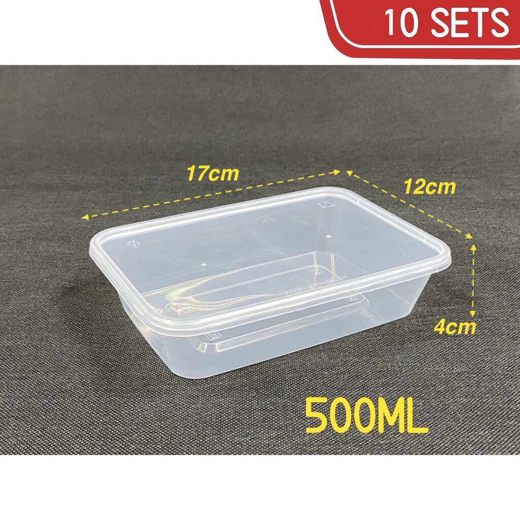 (10 SET) Rectangular Plastic Food Container With Lid 500ml,650ml,750ml ...