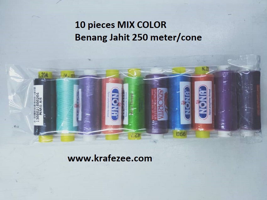 Benang Jahit NONA Senorita 10 Rolls Mix Color Sewing Threads (250m/roll ...