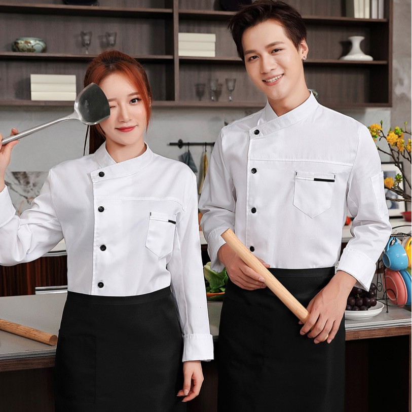 Restaurant Kitchen Chef Jacket Coat Uniform Long Sleeve Cooking Clothes ...
