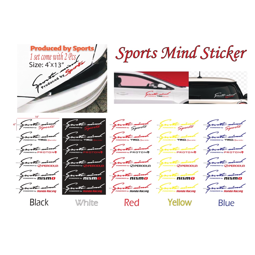 2pc 13x4” Sports Mind Letter Kereta Decal Car Sticker light door bumper ...