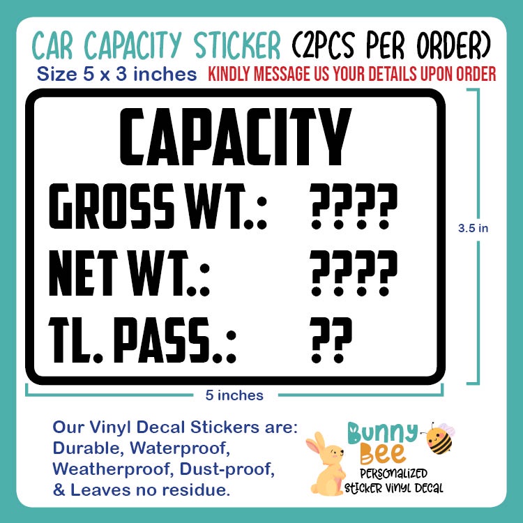 Car / Vehicle Capacity Sticker (Custom made) | Shopee Malaysia