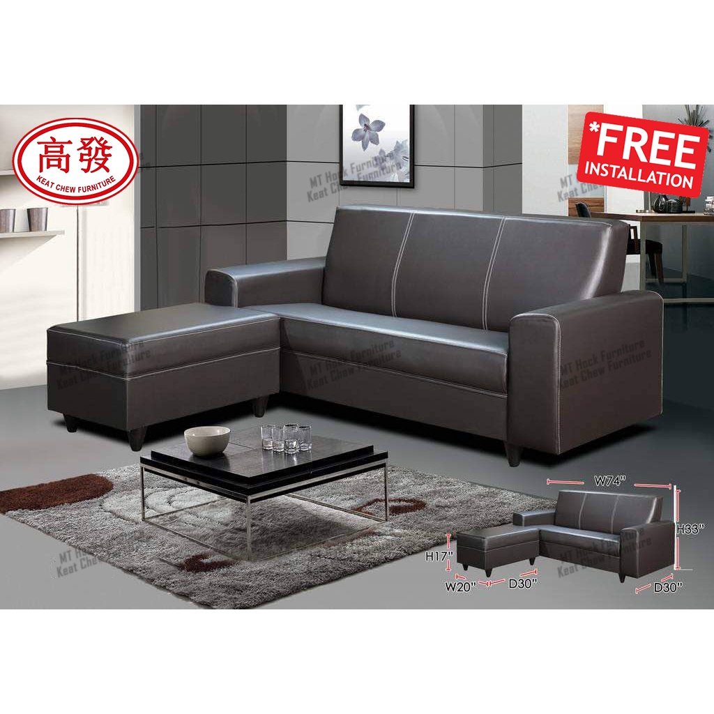 Living Room L' SOFA L Shape SoFa 3 Seater + 1 Stool PVC Leather SoFa ...