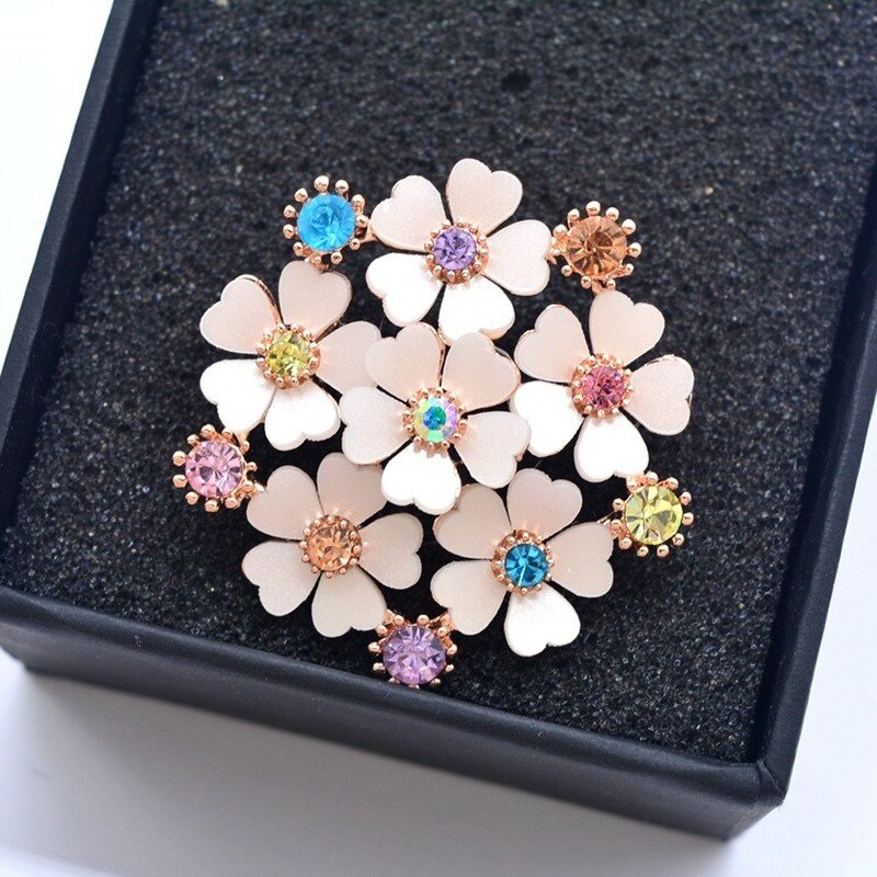 Elegant White Resin Flower Brooches Multi color Rhinestone Flower ...