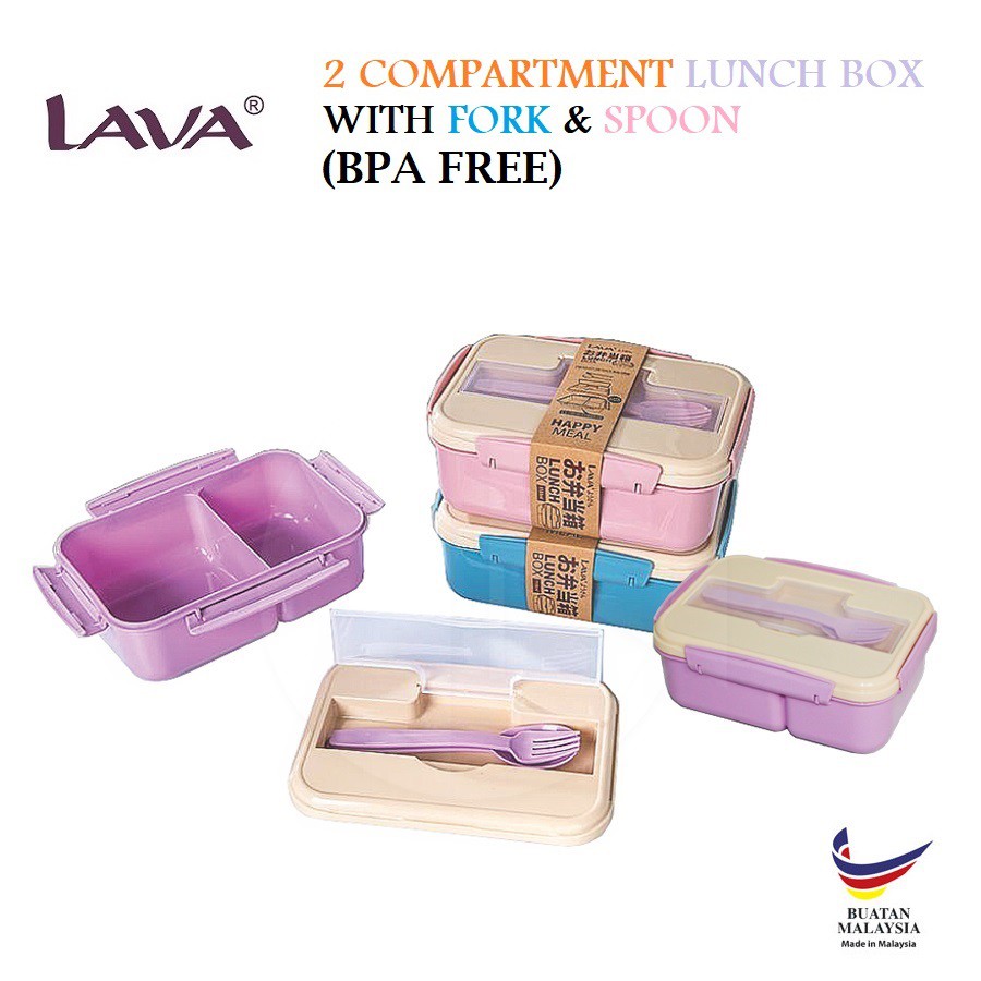 LAVA 2 Compartment Lunch Box With Spoon & Fork 2格带勺子和叉子便当盒 | Shopee ...