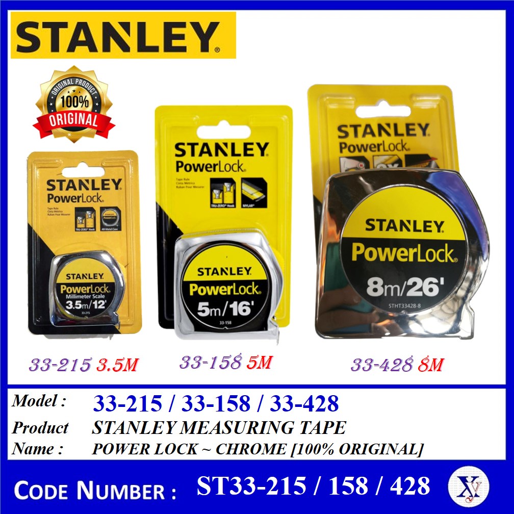 STANLEY POWER LOCK MEASURING TAPE (CHROME) - 33-215 (3.5M) / 33-158 (5M ...