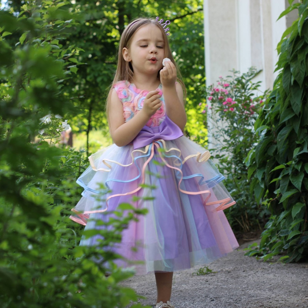 NNJXD Girls Dress Sleeveless Flower Applique Rainbow Princess Dress ...