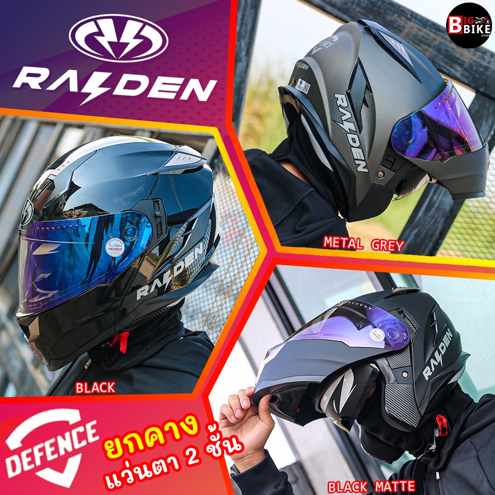 RAIDEN Model DEFENCE Chin Lift With Goggles 2 Layers. Front Shield Easy ...