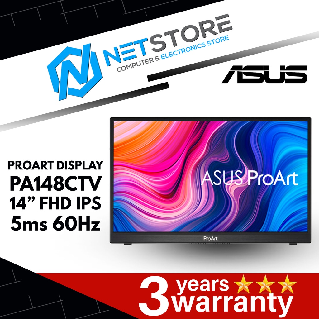 ASUS PROART DISPLAY PA148CTV 14” FHD IPS 5ms 60Hz PORTABLE MONITOR ...