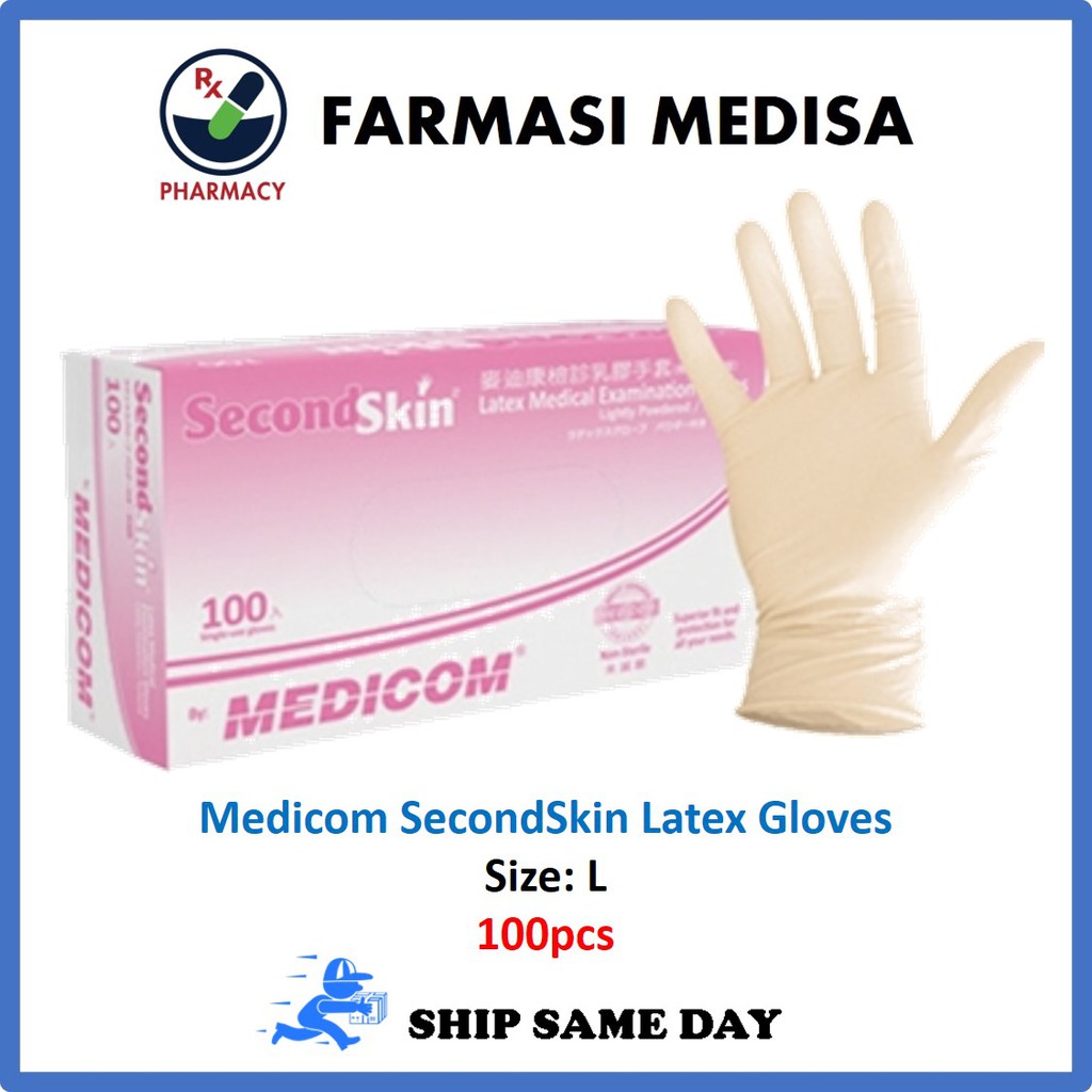 Medicom Latex Examination Gloves 100pcs lightly powdered size L sarung ...