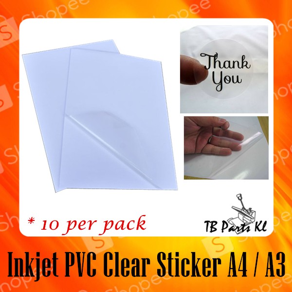 Inkjet Clear Sticker / Trasparent Sticker - A4,A3 Size (10pcs/Perpack ...