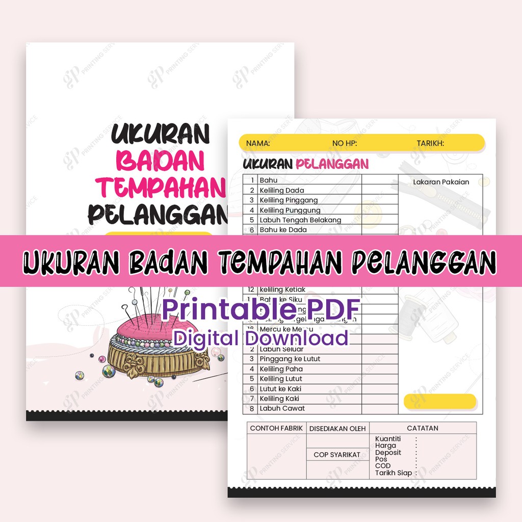 PDF Ukuran Badan | PDF Buku Ukuran Jahitan Tailor Template | PDF Resit ...