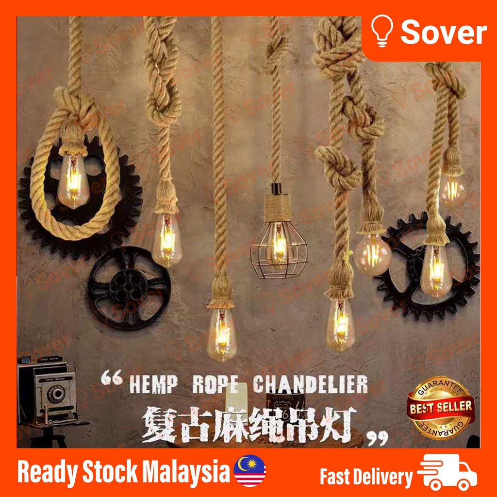 Rope Pendant Light, Lampu Tali Rami, Rope Light, E27 Holder, Edison LED ...