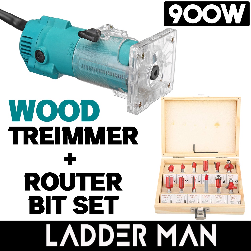 COMBO SET LDM-3703 900W Electric Hand Trimmer Wood + 12Pcs Router Bit Set Mesin Ukir Kayu ...
