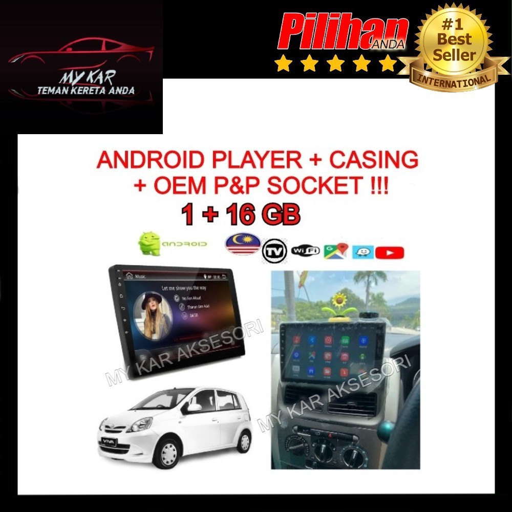 PERODUA VIVA BIG SCREEN ANDROID 12 MEDIA PLAYER WITH CASING & OEM PLUG ...