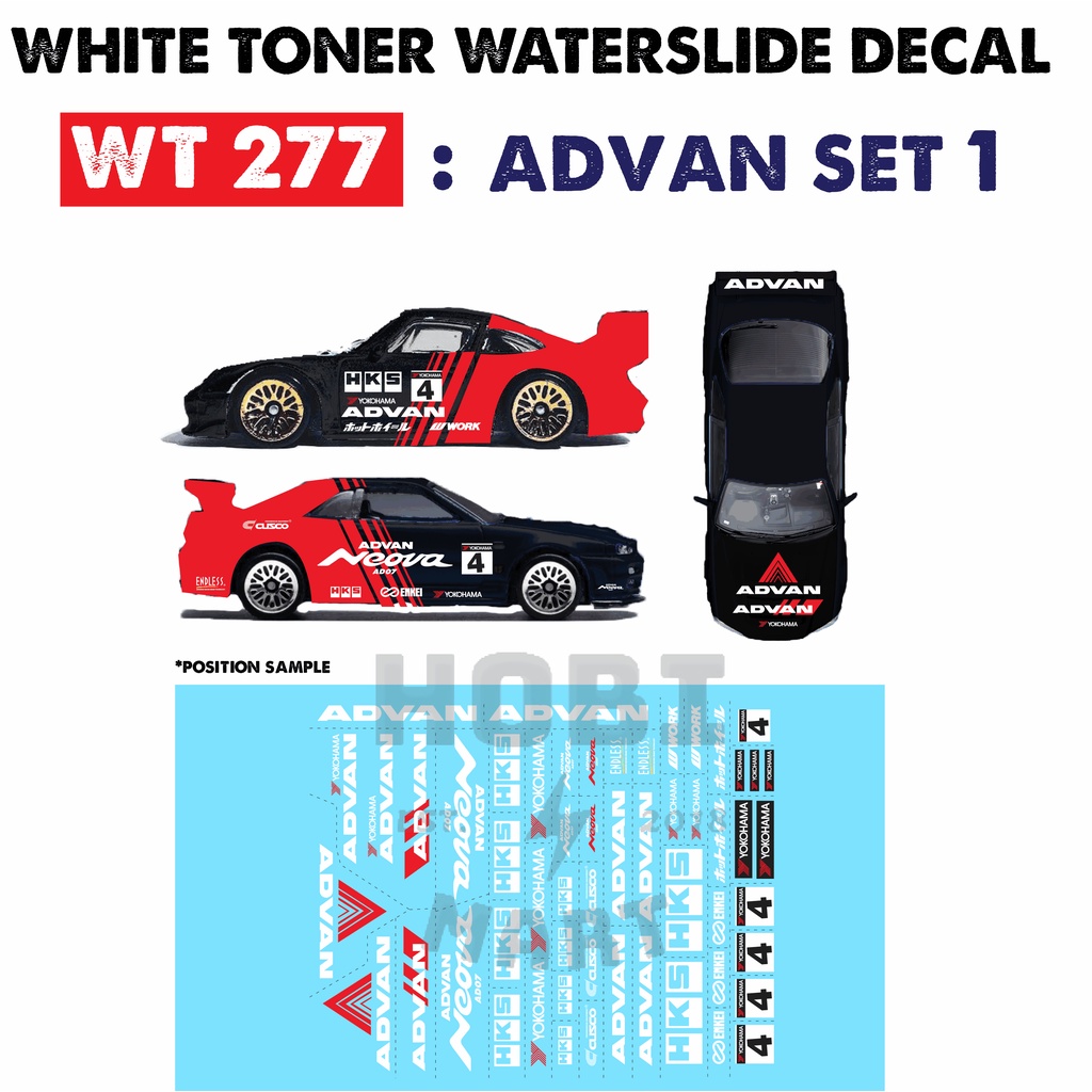 Advan Set 1 Decals Hotwheels Tomica 1:64 diecast custom white toner ...