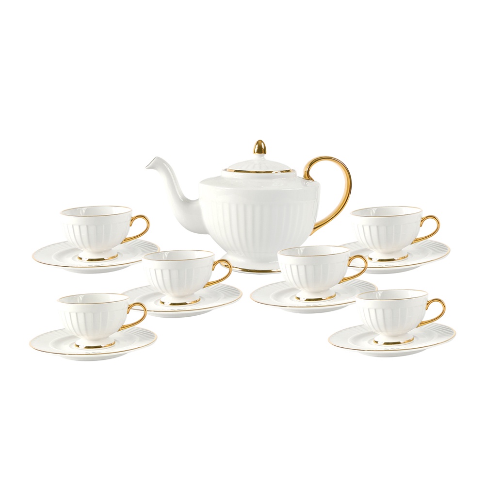 Qualitier Premium Fine Porcelain Gold Rim Teapot And Cup & Saucer Set ...