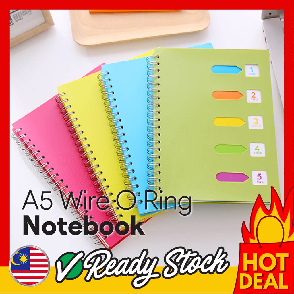A5 Colour PP O Ring Notebook with Dividers Page Separator | Spiral ...