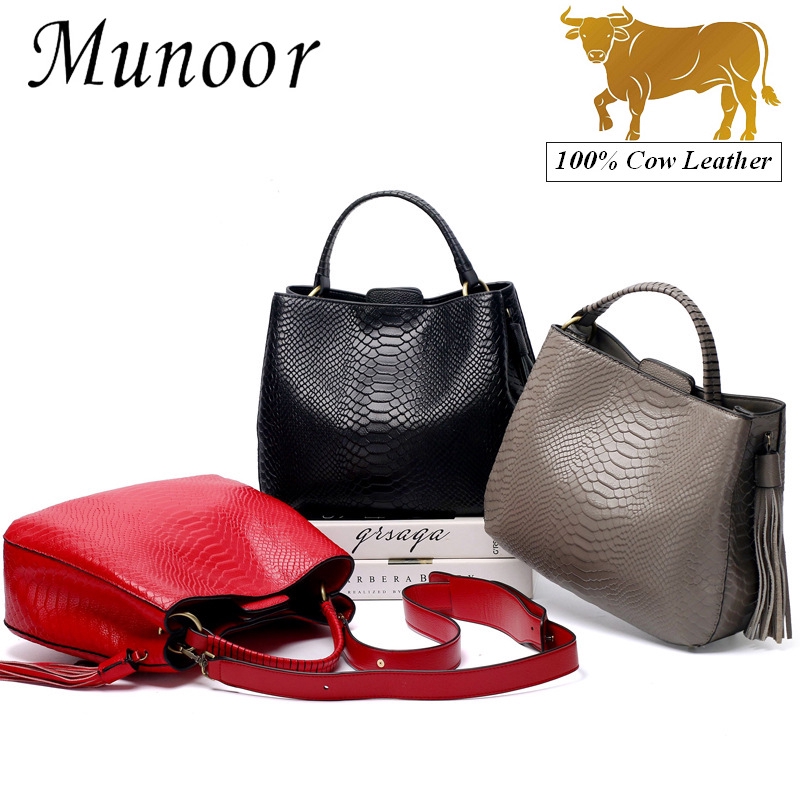 Munoor High Quality 100% Genuine Cow Leather Women Top Handle Bags Tote ...