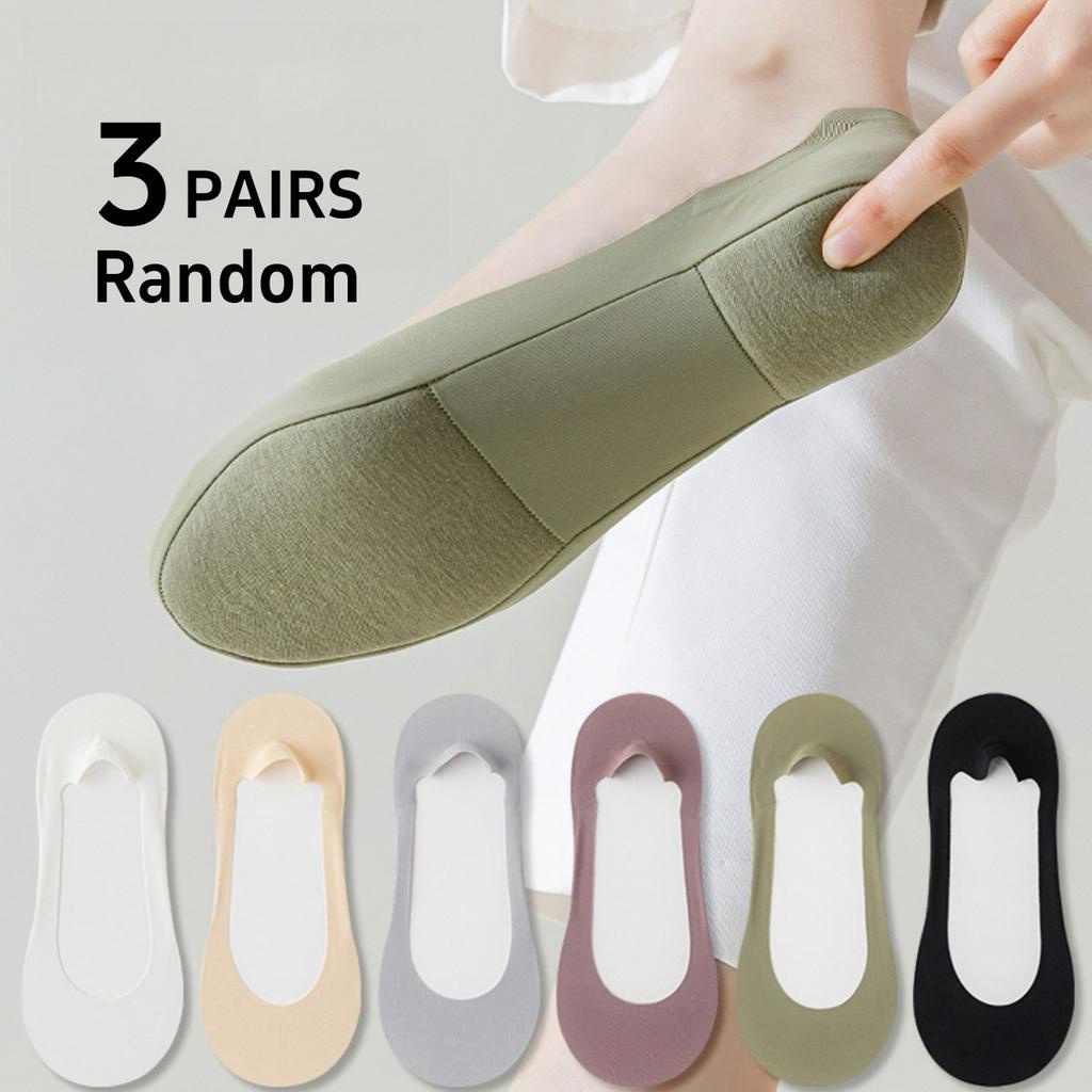 1/3/6 Pairs Ladies Multicolor Ice Silk Boat Socks Foot Padded Anti-Slip ...