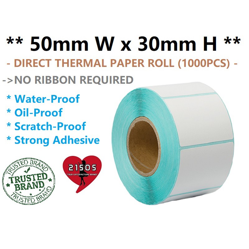 [1000pcs] DIRECT THERMAL PAPER 50mmx30mm 1UP LABEL STICKER 50x30 ...