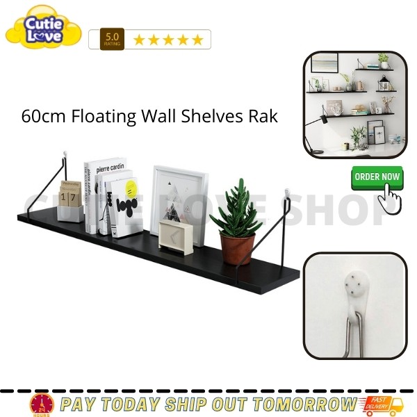 [Ready Stock] 60CM Floating Wall Shelves Rack / Ikea Style Wall Shelf ...
