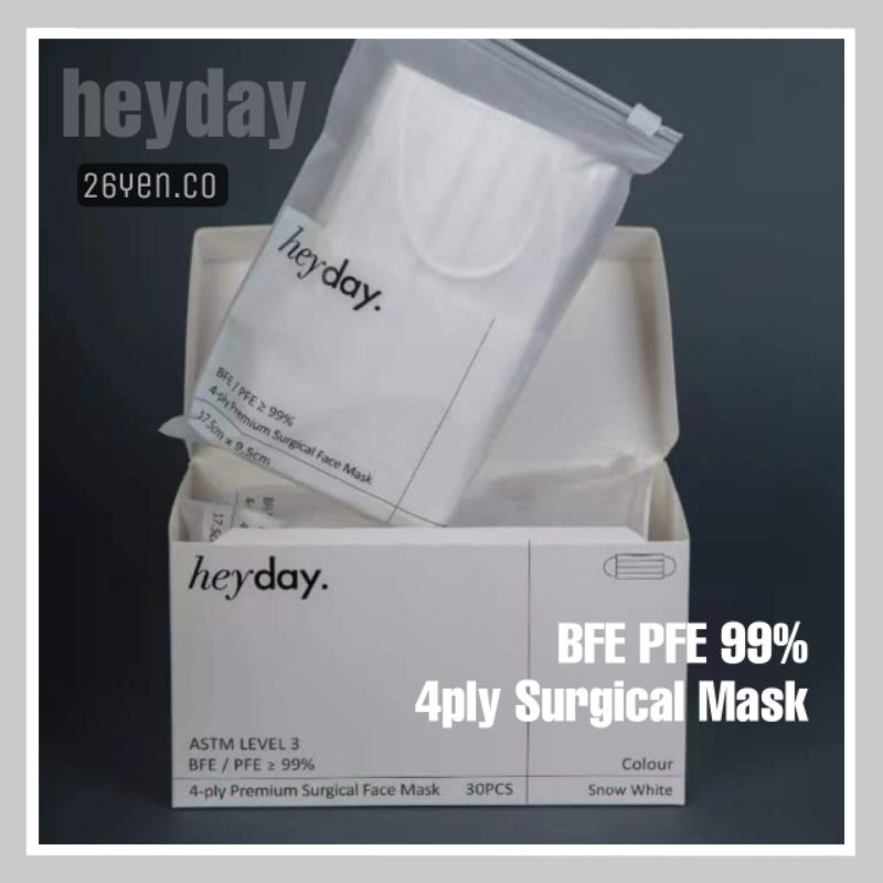 heyday Snow White 4ply Premium Surgical Medical Face Mask BFE PFE VFE 99% | Shopee Malaysia