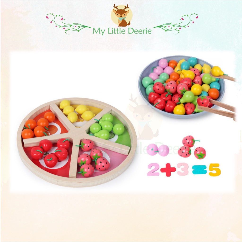 Wooden Sorting Pie Colour Number Matching Tray Fine Motor Clip Beads ...