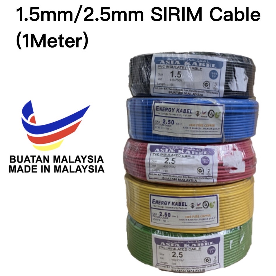 SEMENYIH 1.5mm 2.5mm Cable(1 Meter)Yellow Blue Red Green Black Kabel ...