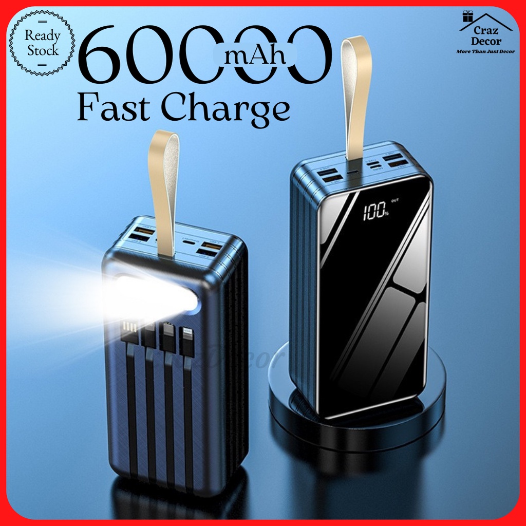 original 60000mAh power bank super fast charge powerbank with 4 cable ...