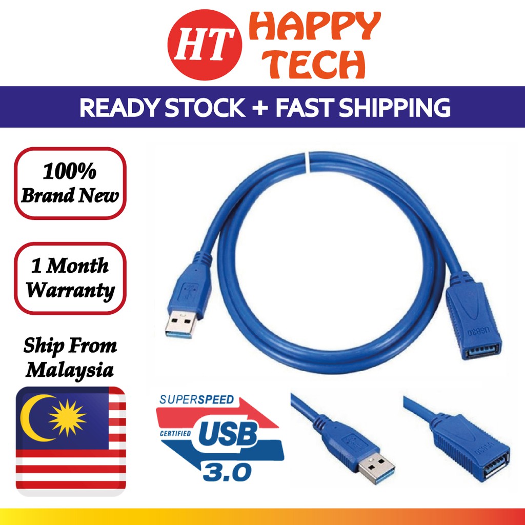1m USB 3.0 Extension Cable Super Speed A Male to Female 100cm Happytech Happy Tech | Shopee Malaysia
