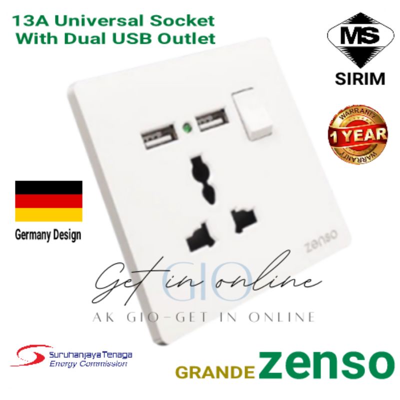 ZENSO GRANDE - WHITE 13A Universal Socket Outlet With Dual USB Outlet ...