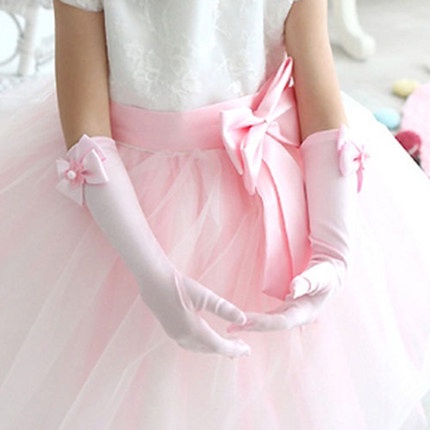 Kids Girls Satin Long Gloves Princess Glove Wedding Party Pageant Dress ...