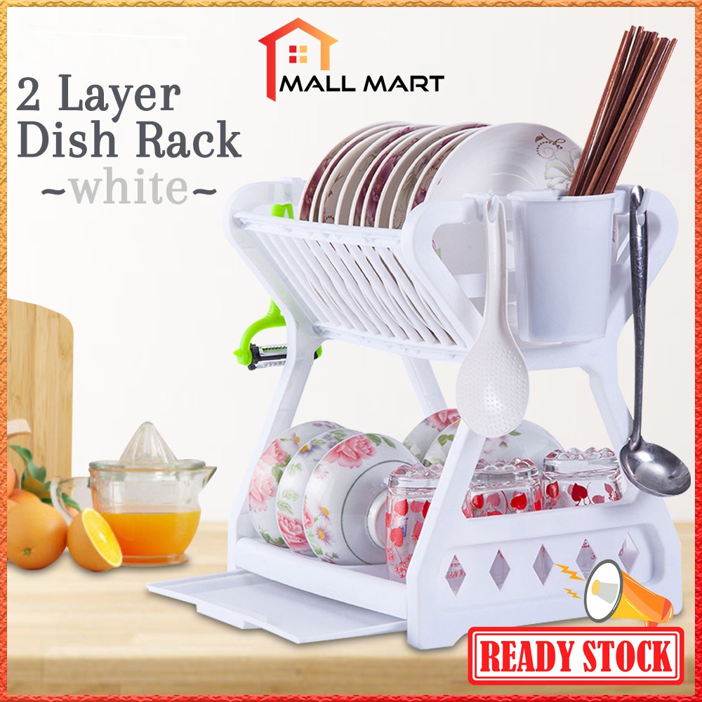 MallMart DD002 Multipurpose 2 Tier Layer Premium Plastic Dish Rack Dish ...