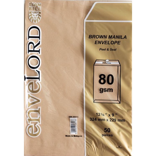 A4 BROWN MANILA ENVELOPE 80GSM 50'S ( LION FILE ) EW-48013 | Shopee ...