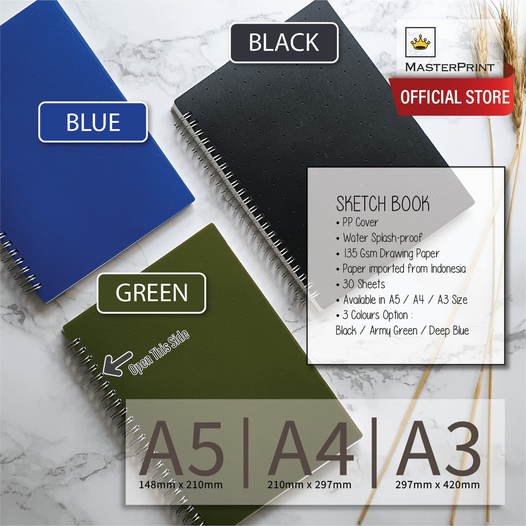 Masterprint Colour PP Landscape Sketch Book SBL1353-MB-A5/SBL1353-MB-A4/SBL1353-MB-A3 | Shopee ...